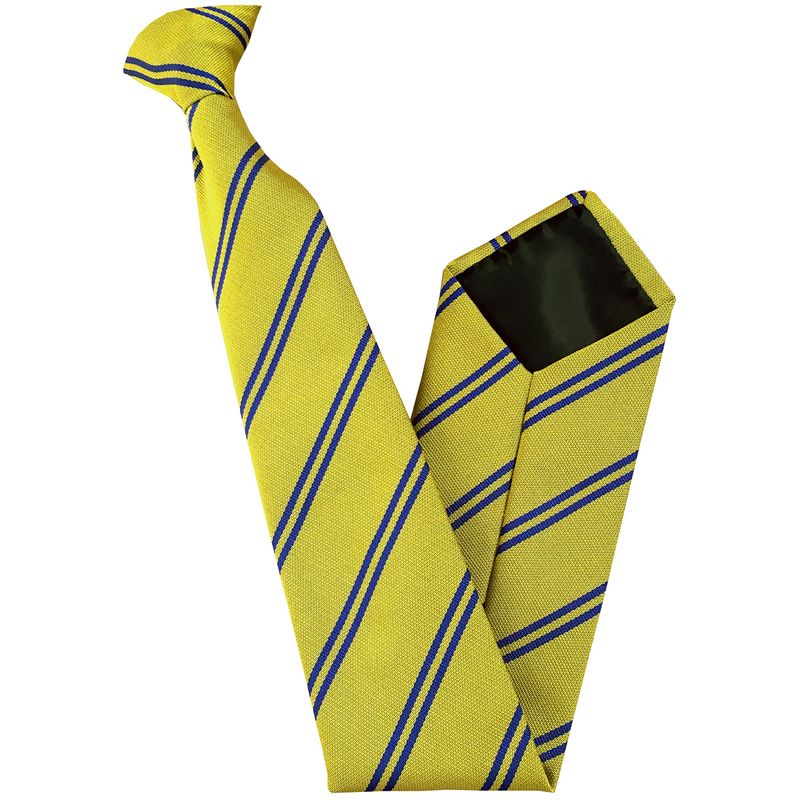 Men's Striped Clip On Neck Tie (Gold with Royal Blue Double Stripe ...