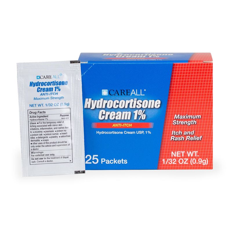 CareAll Hydrocortisone Cream 1% (25 Pack), 0.9gr Foil Packet, Maximum ...