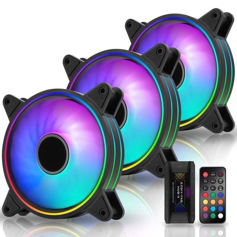 EZDIY-FAB Moonlight RGB Case Fan 120 mm with Fan Hub X and Remote ...