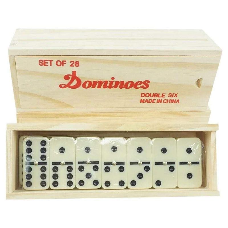 Premium Set of 28 Double Six Dominoes with Wood Case, Brown, 28 Piece ...