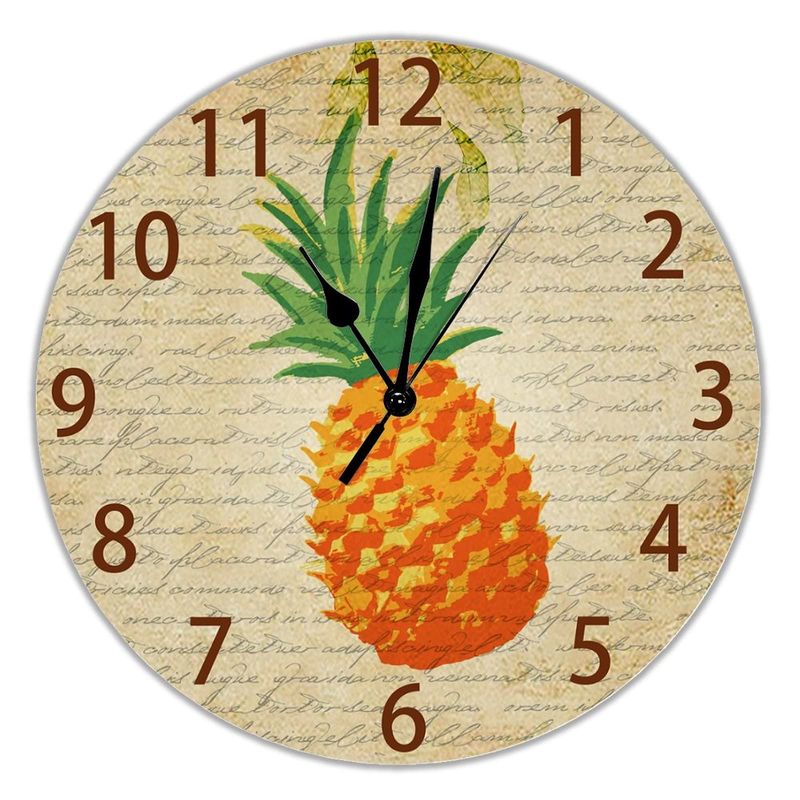 Summer Pineapple Wood Wall Clocks Frameless Wooden Wall Clock 15 inch ...