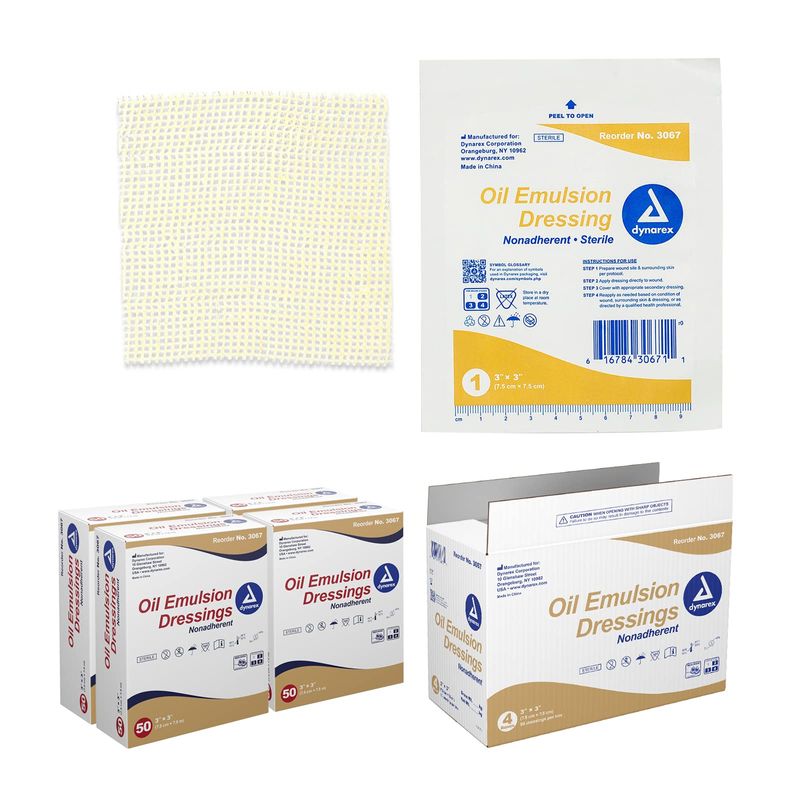 Dynarex Oil Emulsion Dressings, Wound Care, Absorbent, 3” x 3” Sterile ...