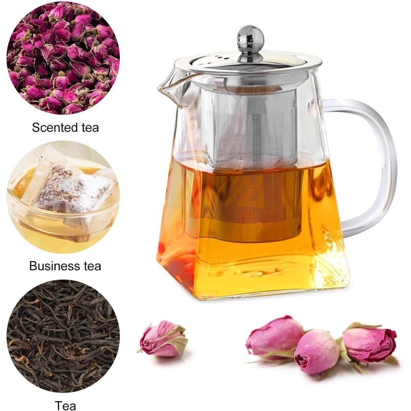 Square Glass Teapot with Infuser, Tea Pot for One, Clear Easy Clean ...