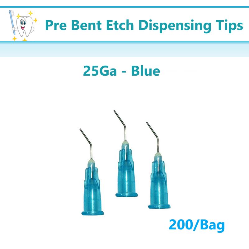 200 Blue 25 Gauge Etch Dental Pre Bent Flow Dispensing Tips (2 Bags ...