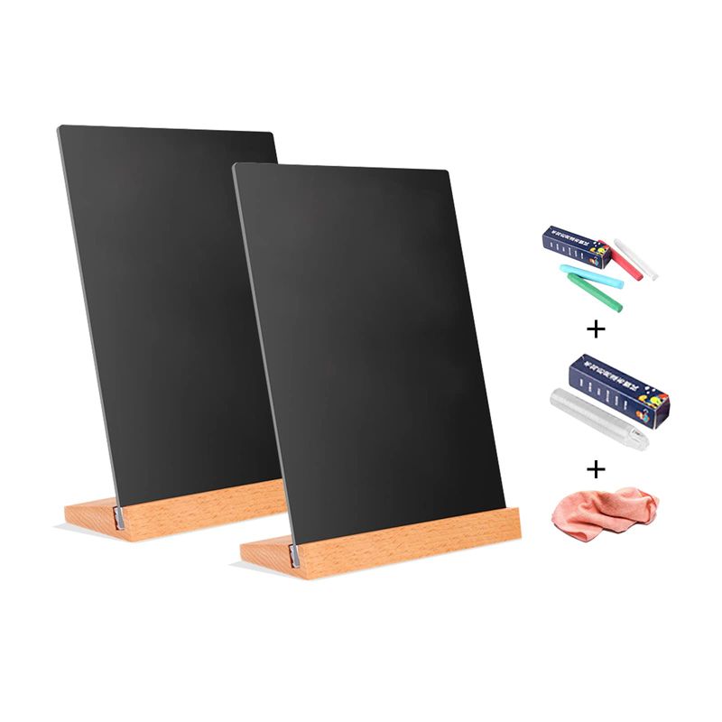 2 Pieces Acrylic Chalkboard with Wood Base Menu Stand, 70° Easy-View ...