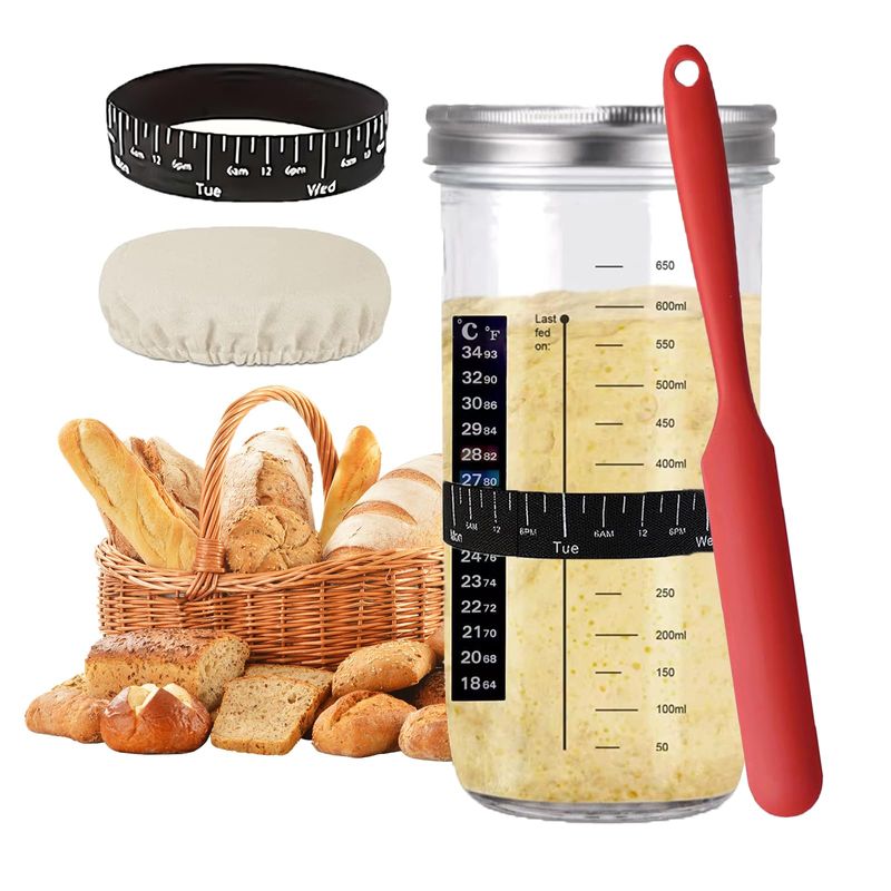 Sourdough Starter Jar Kit Lid Set, 24Oz, 730ml Glass Round Jar with ...