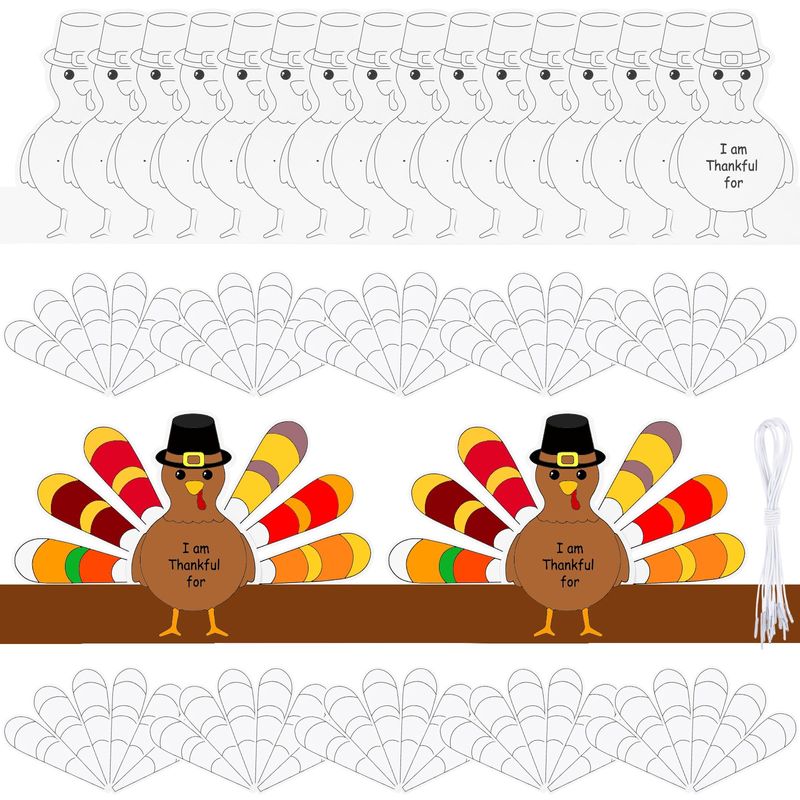 Hollowfly 12 Sets Thanksgiving Coloring Headbands Color Your Own Turkey ...