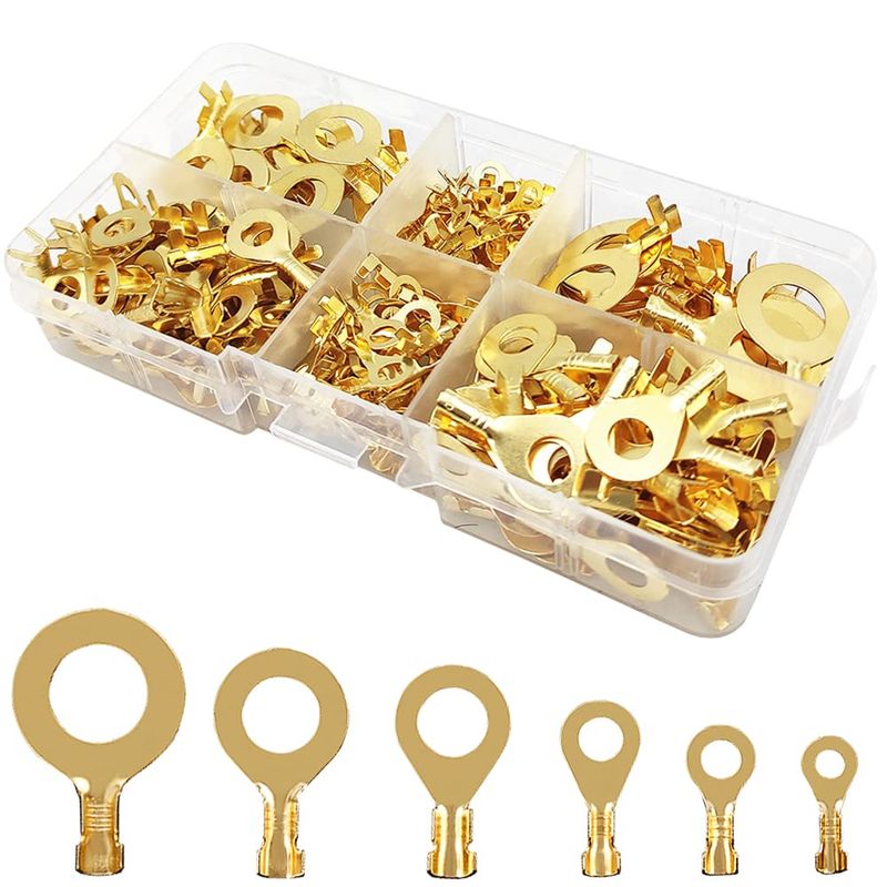 Round Terminals Connector Kit 150 Pieces Brass Crimp Cable Terminals ...