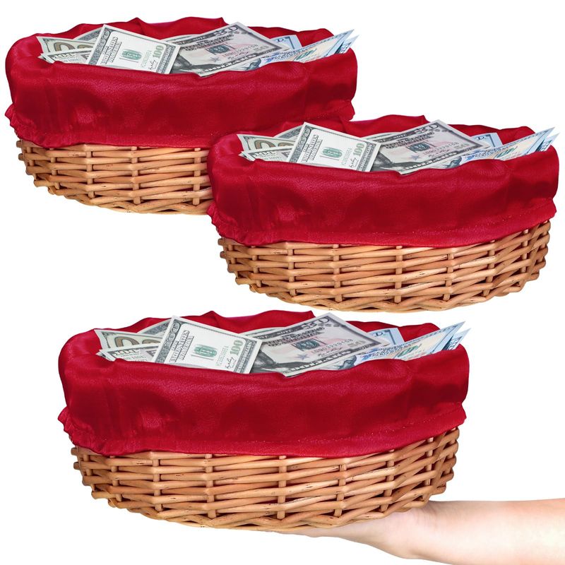 Hushee 3 Pack 9.1 Inch Round Offering Baskets for Church Wicker ...