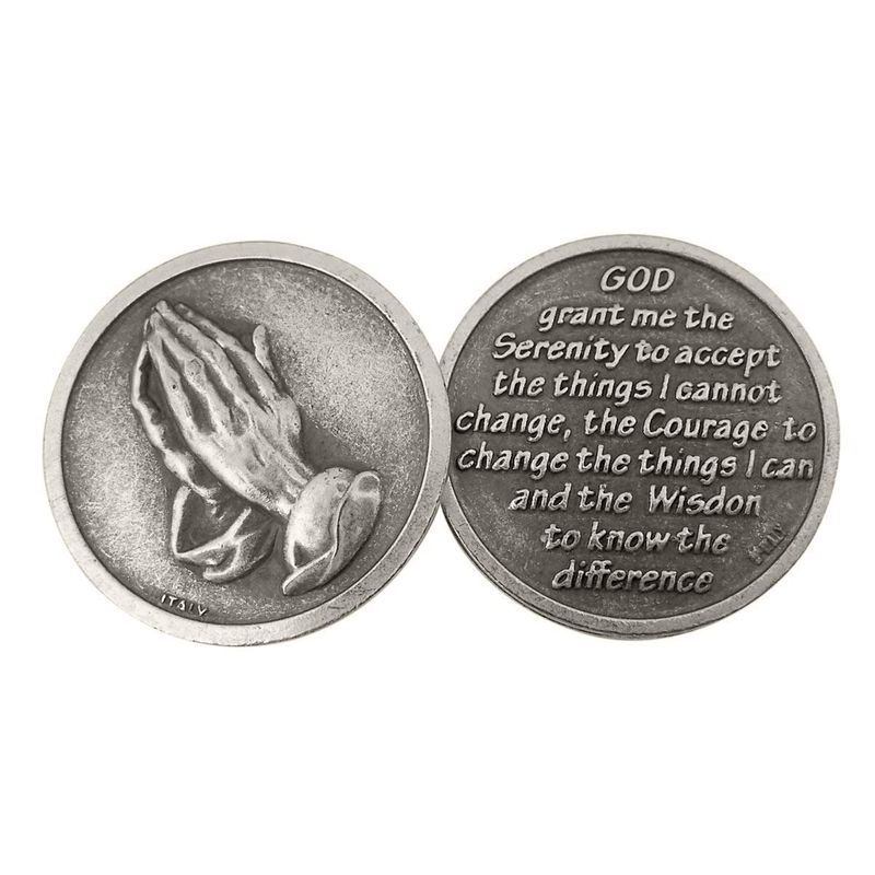 Silver Tone Serenity Prayer Praying Hands Pocket Prayer Token Medal, 1 ...