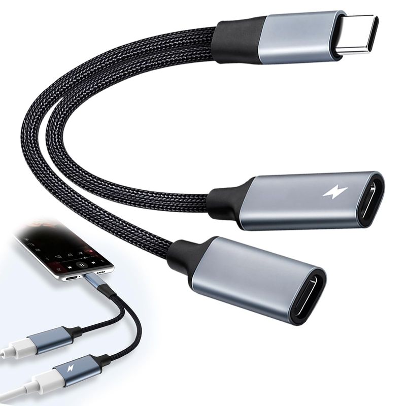 Qtksceadlnce USB C Splitter, USB C to 2USB C Female Adapter Type C Double Splitter Headphone and ...