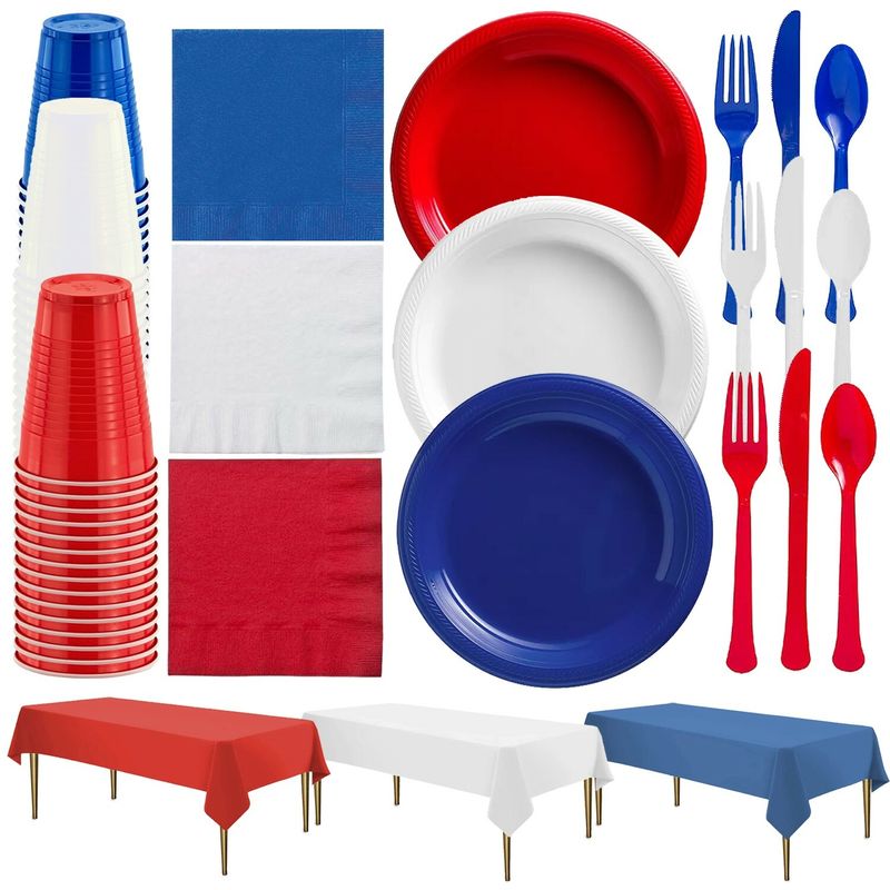 237 Pieces American Flag Themed Red White and Blue Party Plastic Plates ...