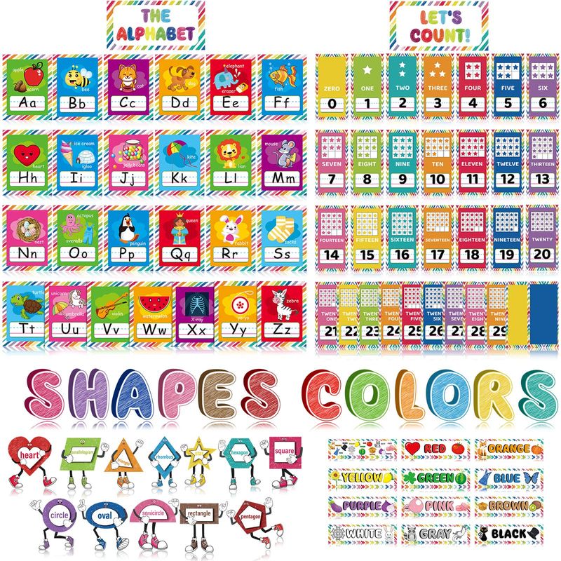 Junkin 96 Pieces Colors and Shapes Bulletin Board Number Alphabet ...