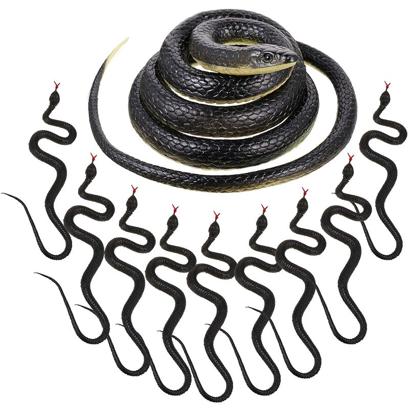 9 Pieces Rubber Snakes Realistic Fake Snake Black Snakes for Pranks ...