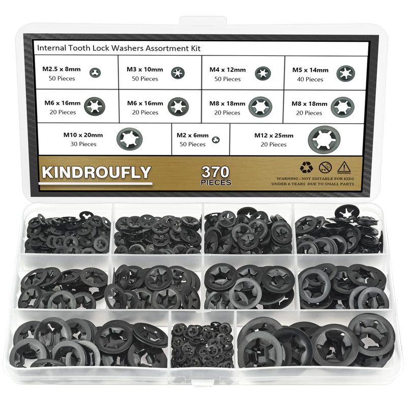 370 Pieces Internal Tooth Star Lock Washers, Kindroufly 9 Sizes Quick ...