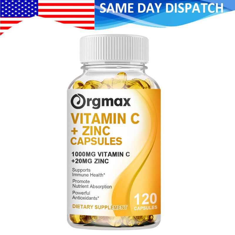 Vitamin C & Zinc Capsules Complex Supplement Vegetarian 1000mg 120 ...