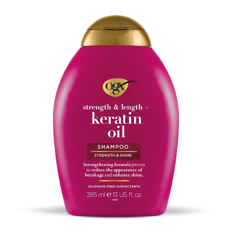 OGX Strength & Length + Keratin Oil Shampoo (385 ml), kräftigendes Anti ...
