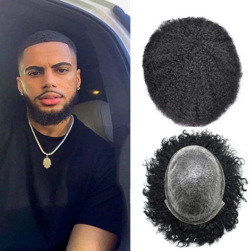 Hair Units for Black Men Full Poly Skin Afro African American Men's ...
