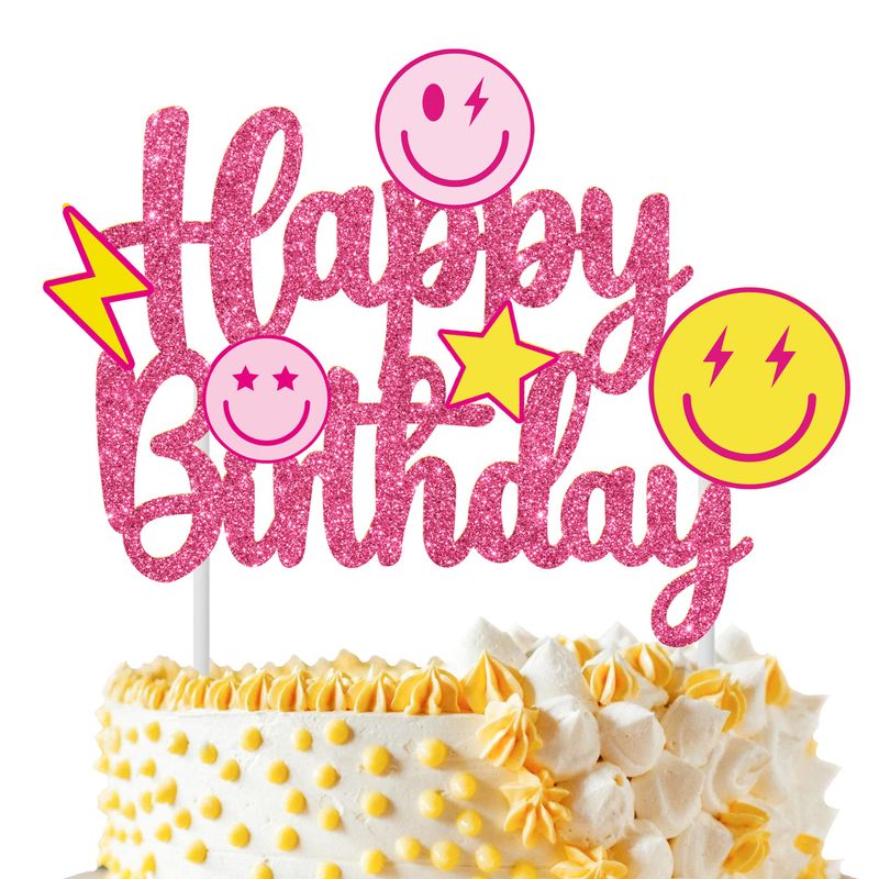 Preppy Smile Face Party Cake Topper Preppy Birthday Party Decoration ...