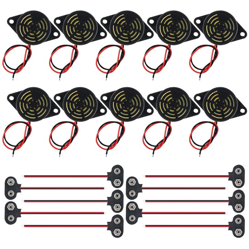 DiGiYes 10Pcs Active Piezo Buzzer SFM-27 DC 3-24V 95DB High Decibel Alarm Siren with 10pcs 9V ...