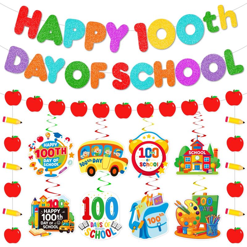100th Day of School Decorations, Glitter 100th Day of School Banner ...