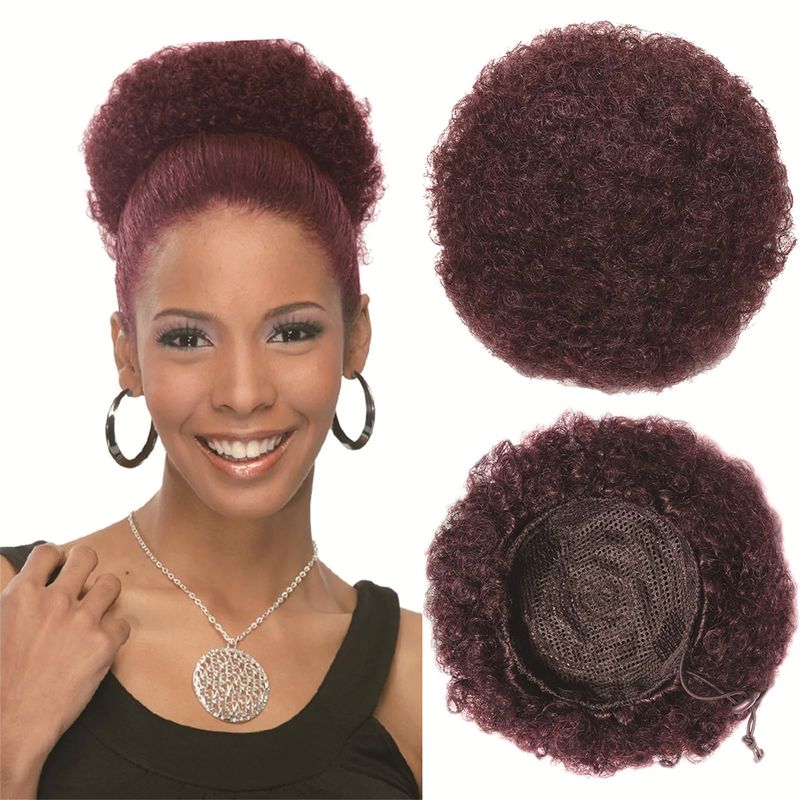Afro Puff Ponytail 99J Burgundy Wigs Human Hair 8 Inch Afro Puff ...
