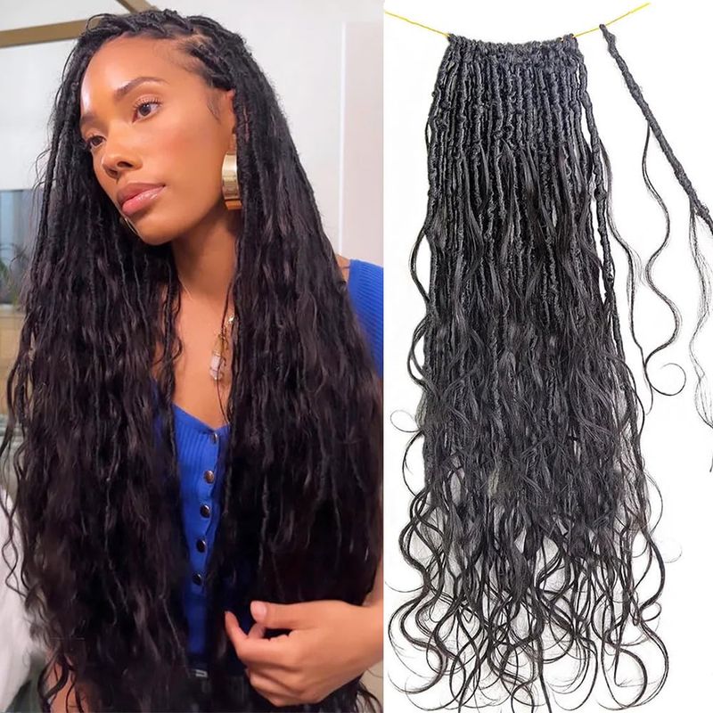 Body Wave Boho Faux Locs With Human Hair Curls Pre Looped Crochet Boho ...