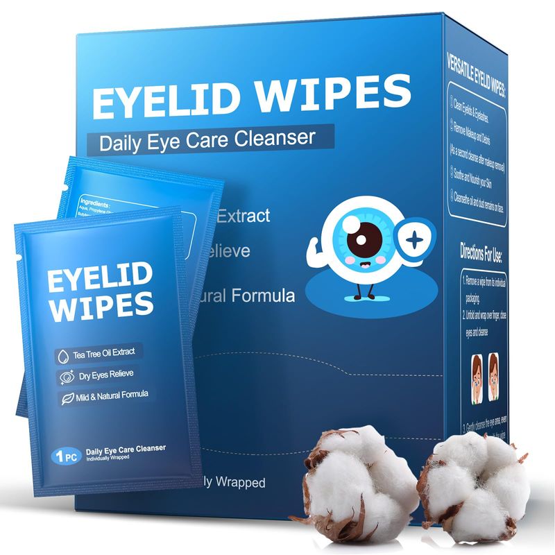 60PCs Eyelid & Lash Wipes with Hyaluronic Acid, Tea Tree Oil Eyelid ...