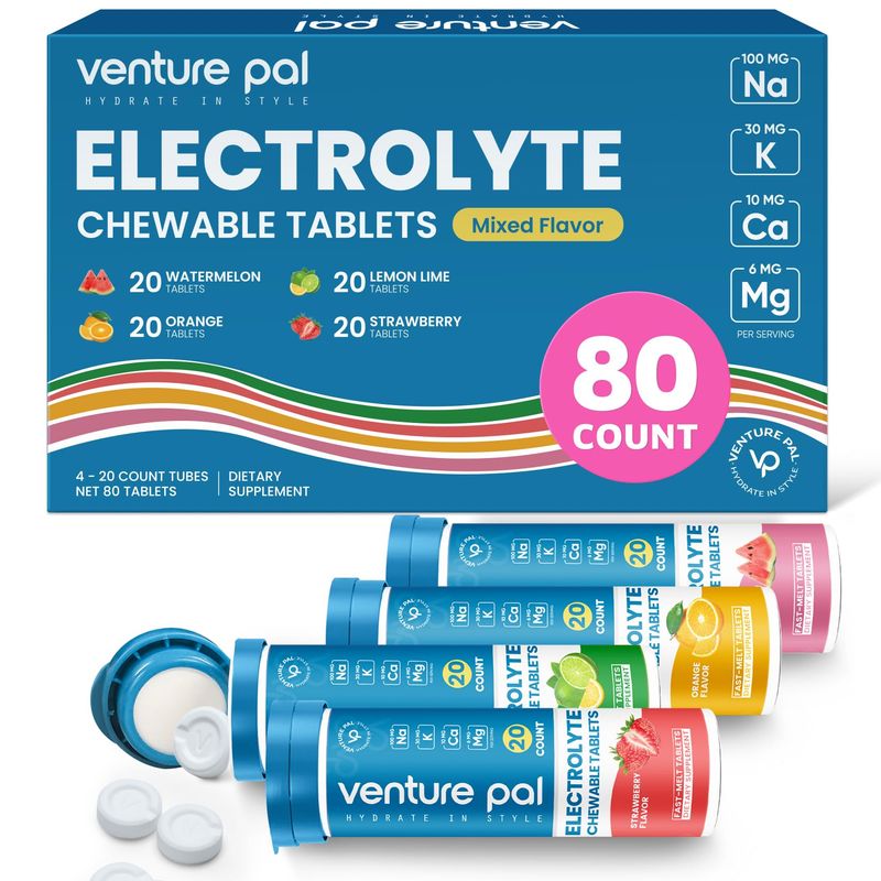 Venture Pal Chewable Electrolyte Tablets, Fast-Melt Sugar-Free Salt ...