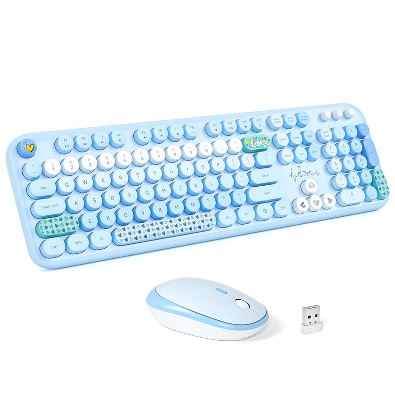 MOFII Wireless Keyboard and Mouse Combo - Pale Blue Full Sized Plug and ...