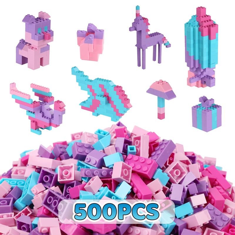 Building Bricks 500PCS Set, Classic Building Brick Sets, Pink Building ...