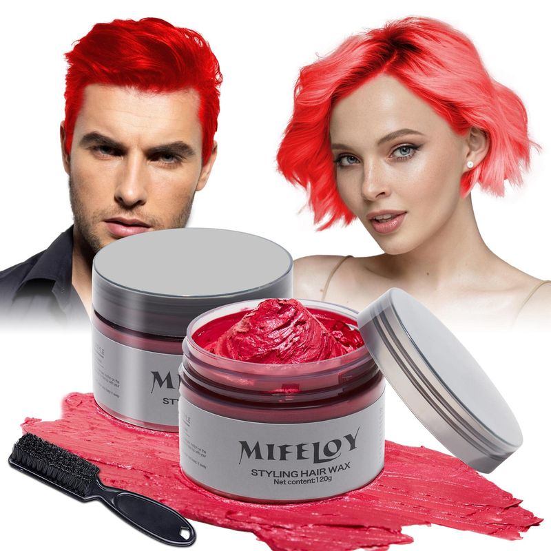 2 Pcs 120g Temporary Red Hair Color Wax with Dye Brush, Instant Natural ...