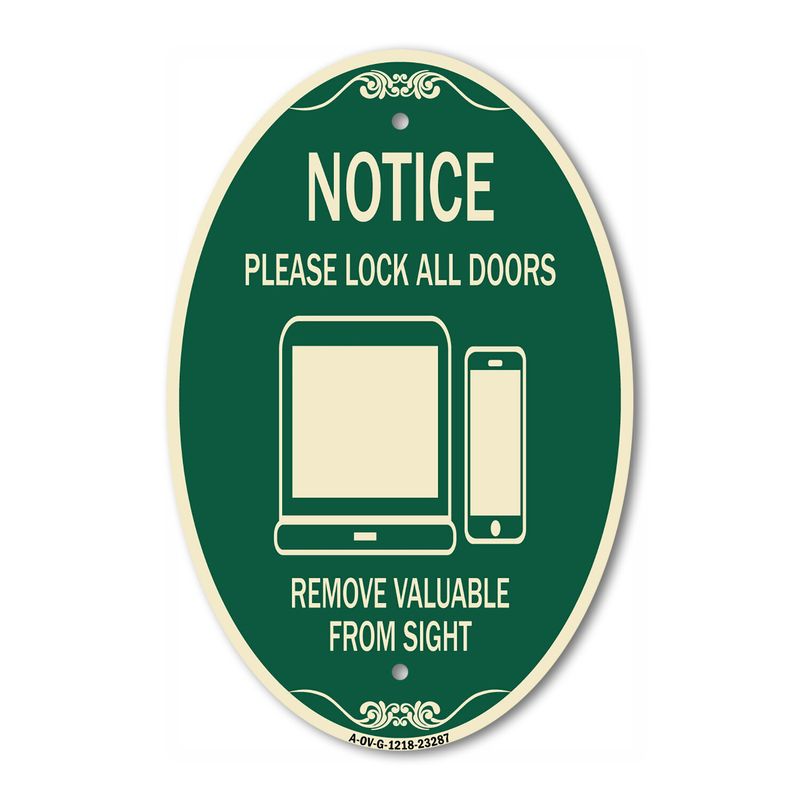 Please Lock All Doors Remove Valuables from Sight 12" x 18" Aluminum ...