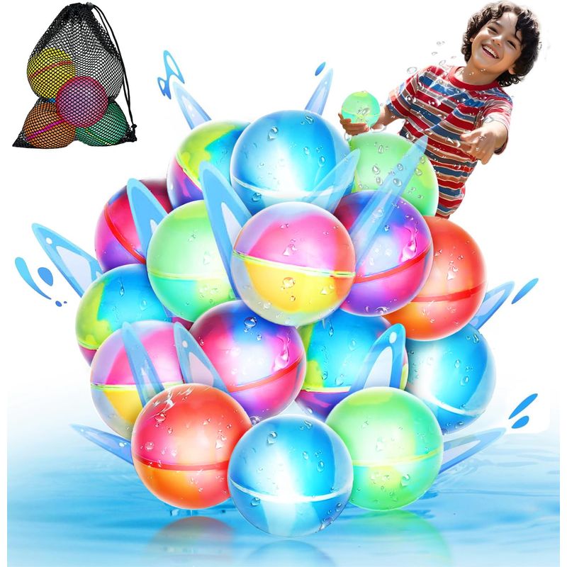 【16 Pack】Magnetic Reusable Water Balloons, Fast Self-Sealing for Kids ...