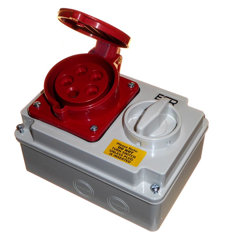 32 Amp 415V 5 Pin Interlock Socket Switched 3P+N+E 3 Phase Red ...