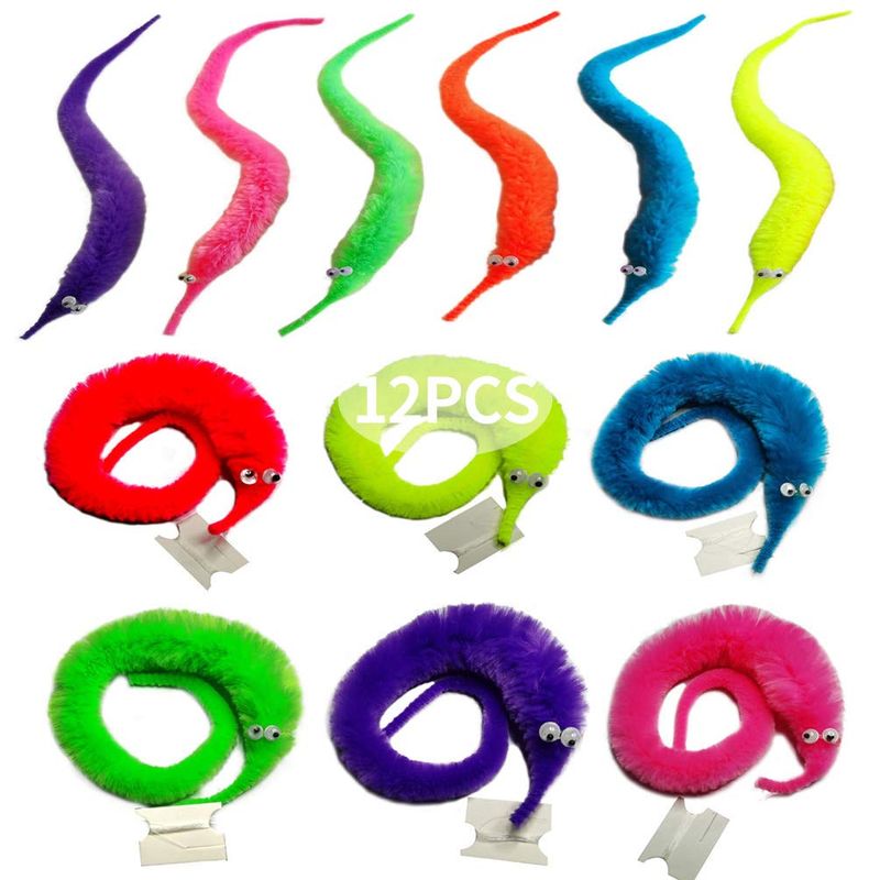 SHENGSEN 12 Pieces Fuzzy Worm Toys Worms On String Bulk Trick Toy Party ...
