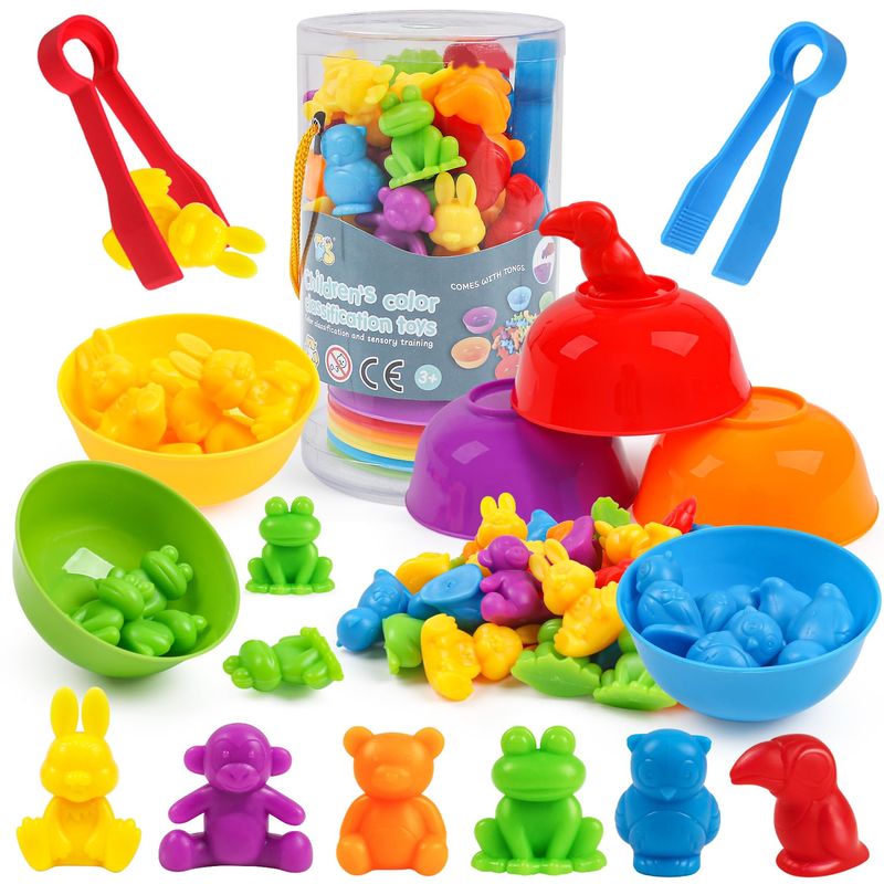 GKDOMS Counting Animals Toys Matching Game with Sorting Bowls Preschool ...