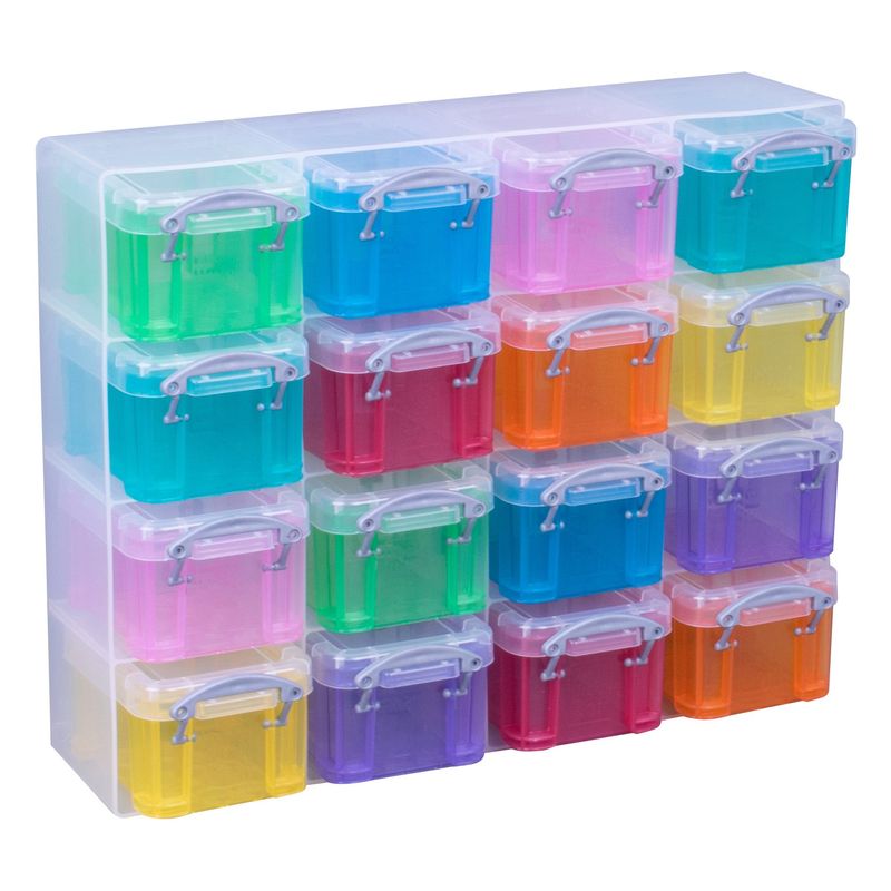 Really Useful Box Organiser 16 x 0.14 Litre Storage Boxes in a Clear Organiser and Assorted ...
