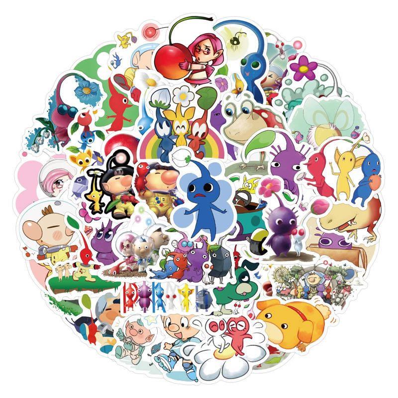 CAREOR 50Pcs Pikmin Stickers, Vinyl Waterproof Anime Pikmin Stickers ...