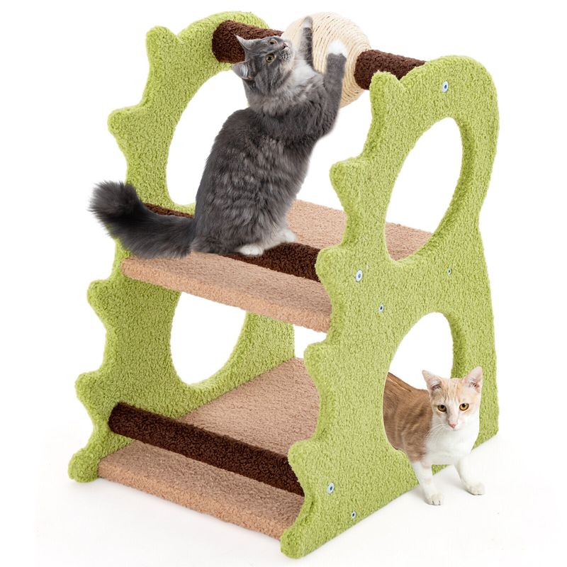 2-Tier Dinosaur Cat Tree Tower w/ Rotating Scratching Sisal Ball ...