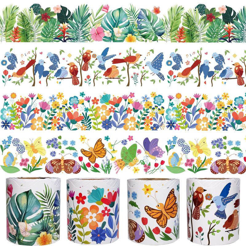 4 Rolls 131 ft Spring Bulletin Board Borders，Colorful Flower Insect ...
