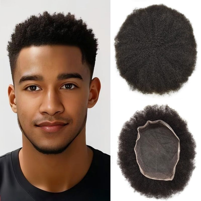 Afro For Black Men Hair Piece Soft Full Swiss Lace Real Human Hair ...
