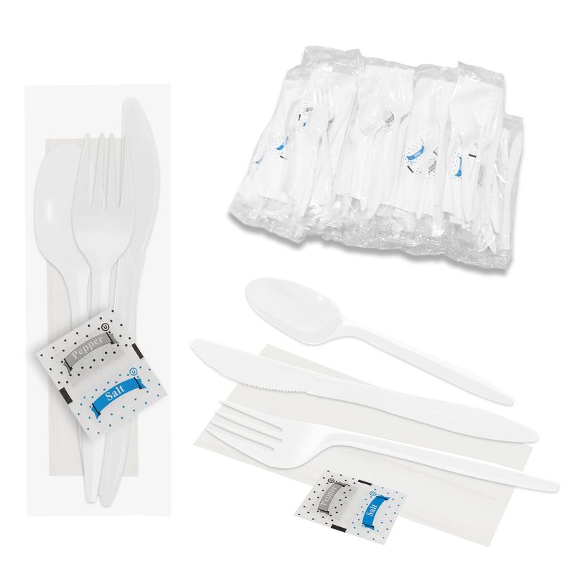 Knife Fork Spoon Napkin Salt Pepper Sets, Individually Wrapped Black ...