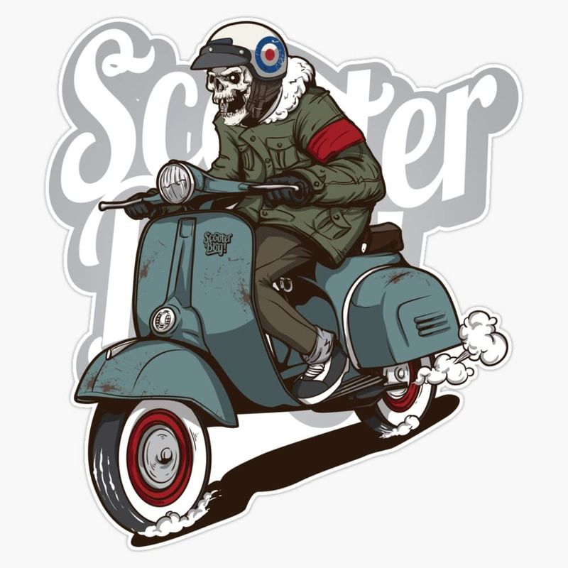Scooter Boy skeleton on an old Vespa Sticker Bumper Sticker Vinyl Decal ...