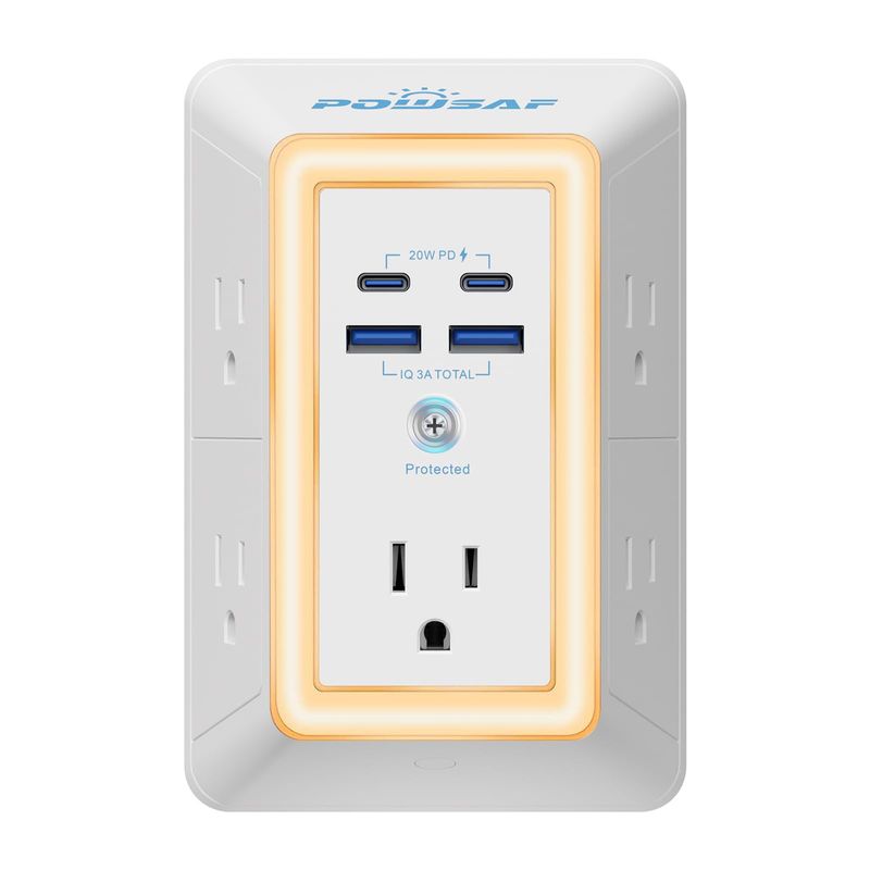 Multi Plug Outlet Surge Protector - POWSAF 5 Outlet Extender with 4 USB ...