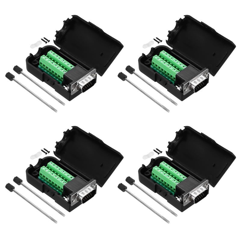 sourcing map D-sub DB15 Breakout Board Connector with Case 15 Pin 3 Row Male Port Solderless ...