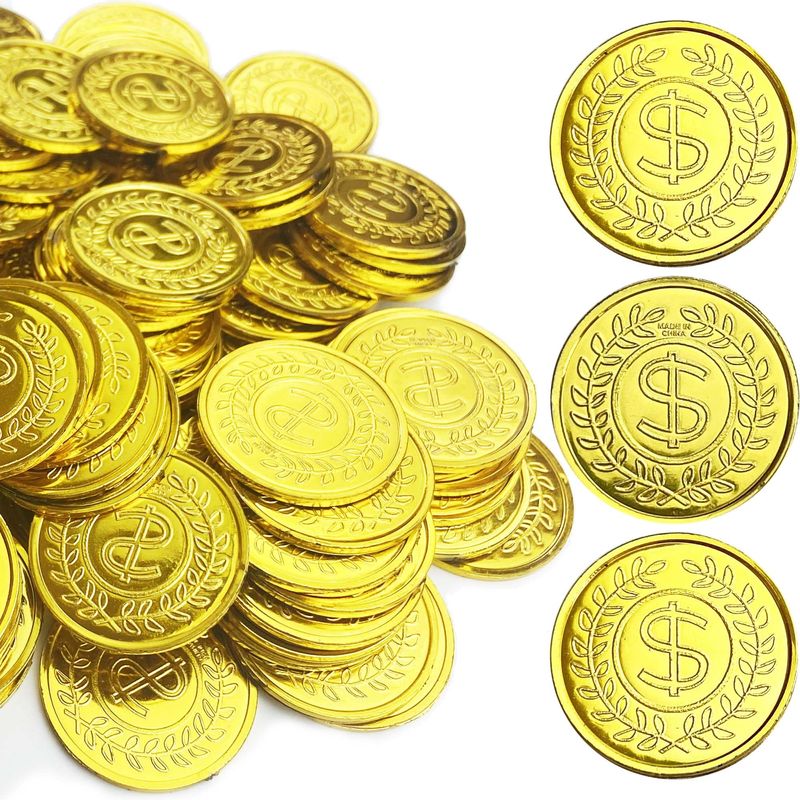 KOMIDK 100 Pcs gold plastic coins fake gold coins Treasure Hunt Game ...