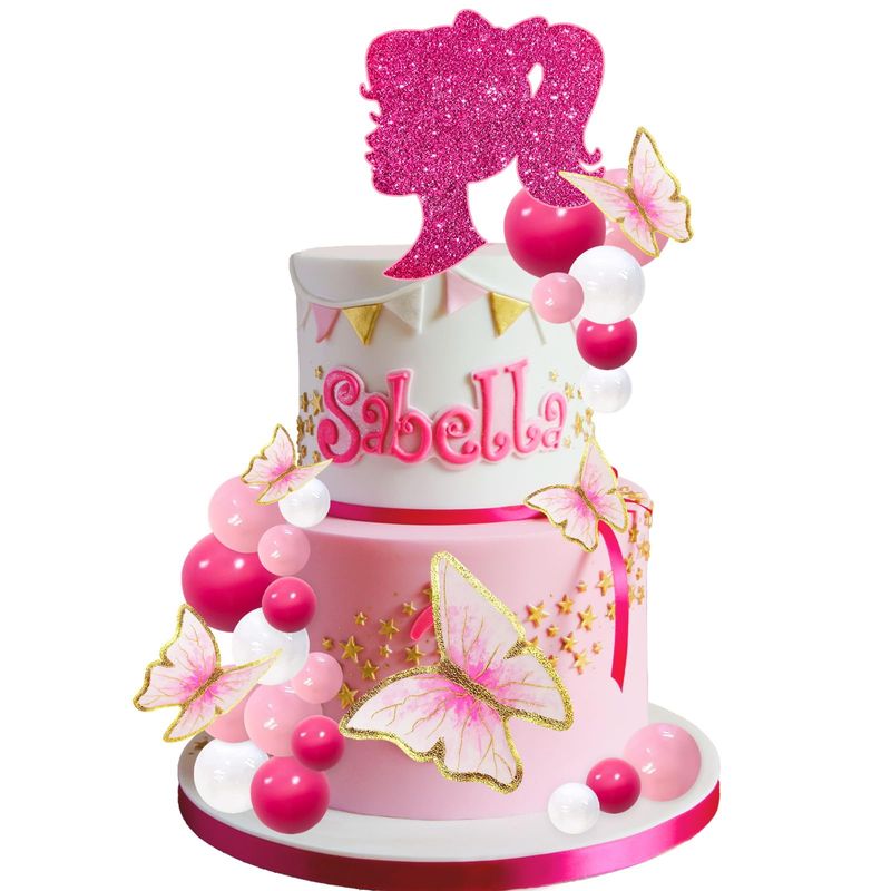 MEMOVAN Hot Pink Girl Cake Toppers 27pcs Pink Ball Butterfly Cake ...