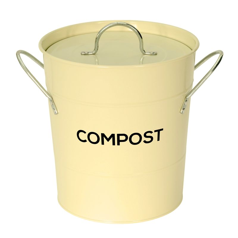 Cream Metal Kitchen Compost Caddy - Composting Bin for Food Waste ...