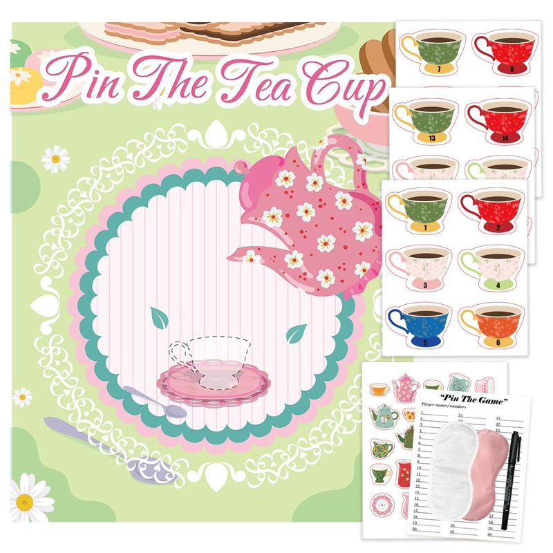 Tea Party Decorations Games Pin The Tea Cup on The Saucer Funny Game ...
